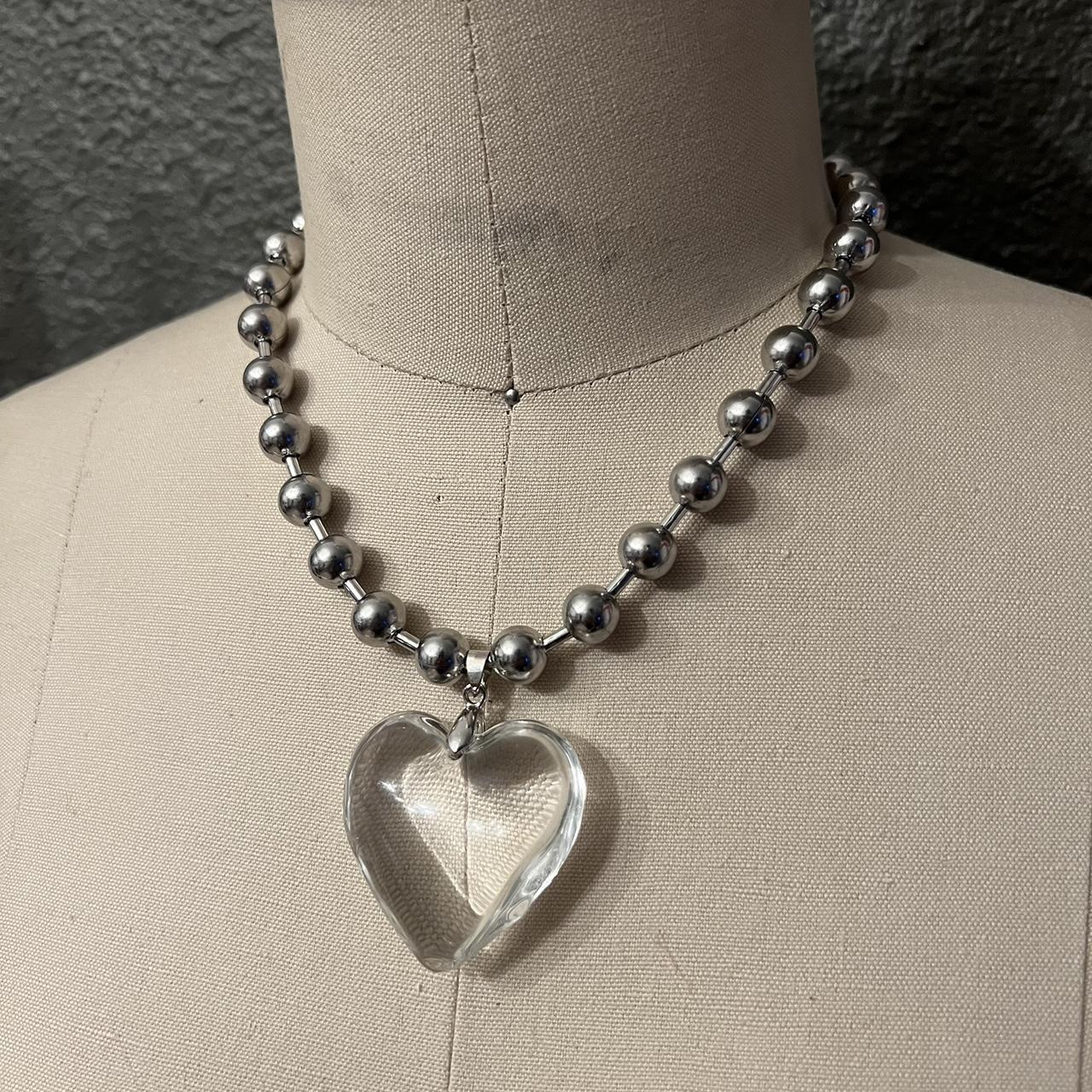 Glass heart chunky bubble chain necklace ⛓Heart... - Depop