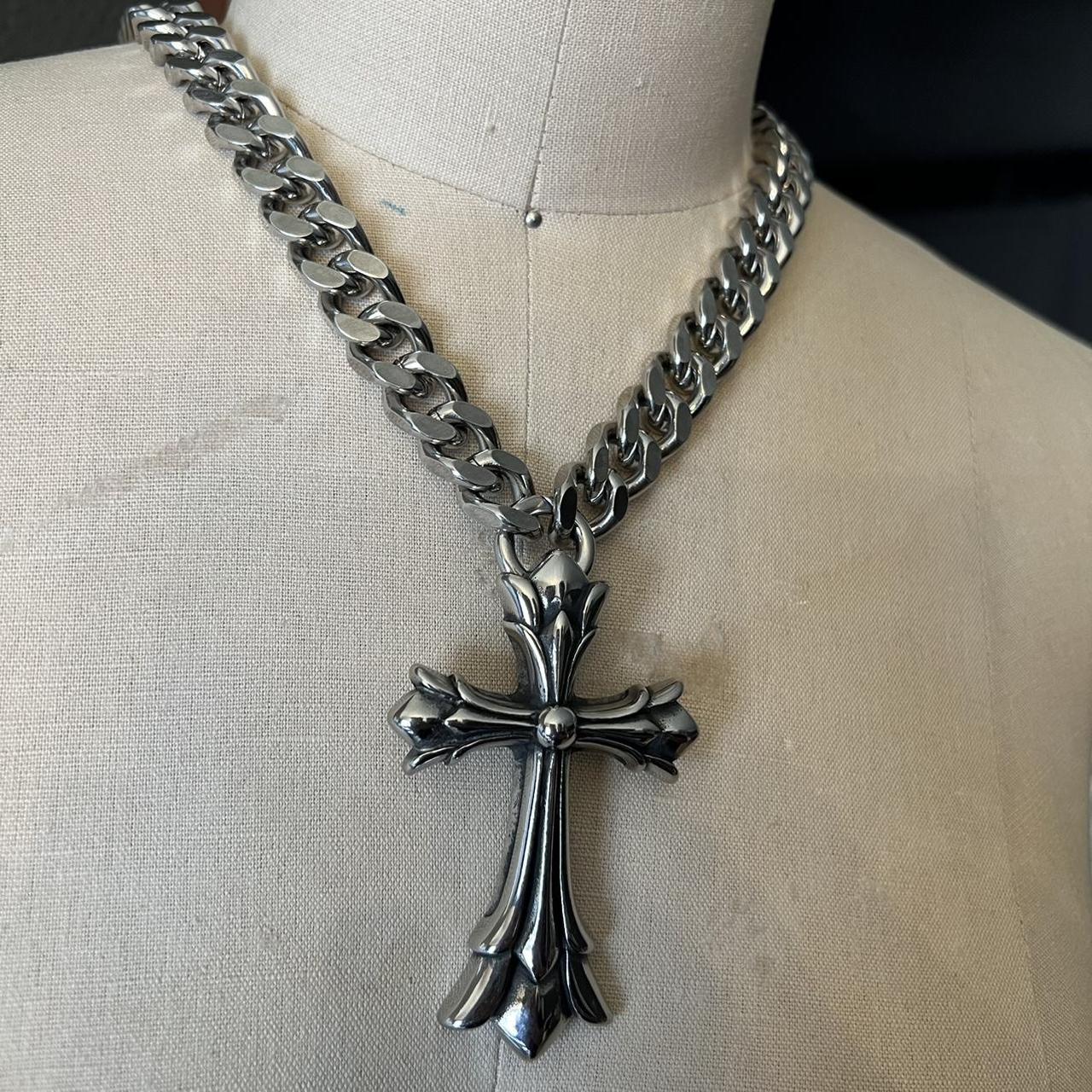 Oversize cross cuban link chain necklace... - Depop