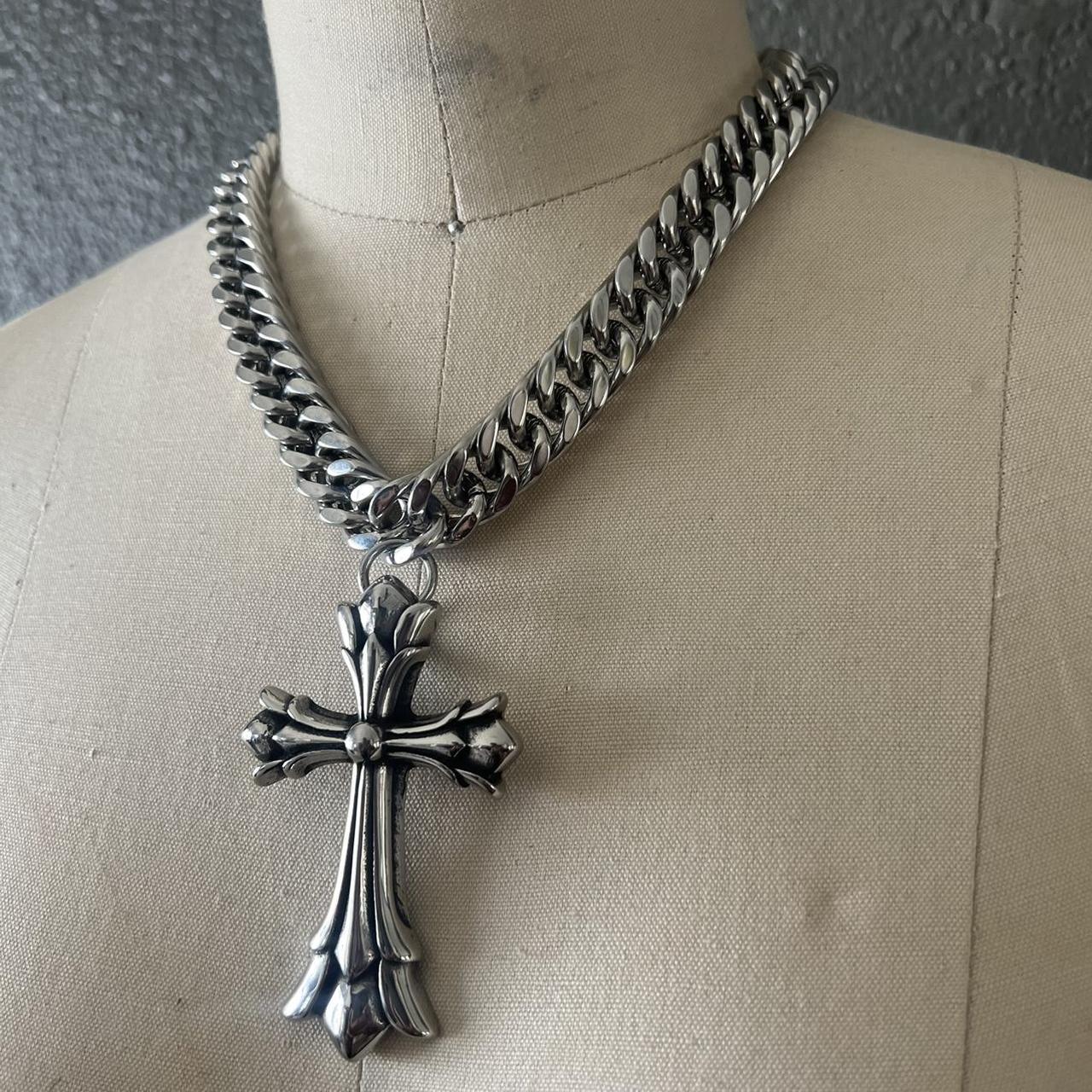 Oversize cross chunky cuban link chain necklace... - Depop