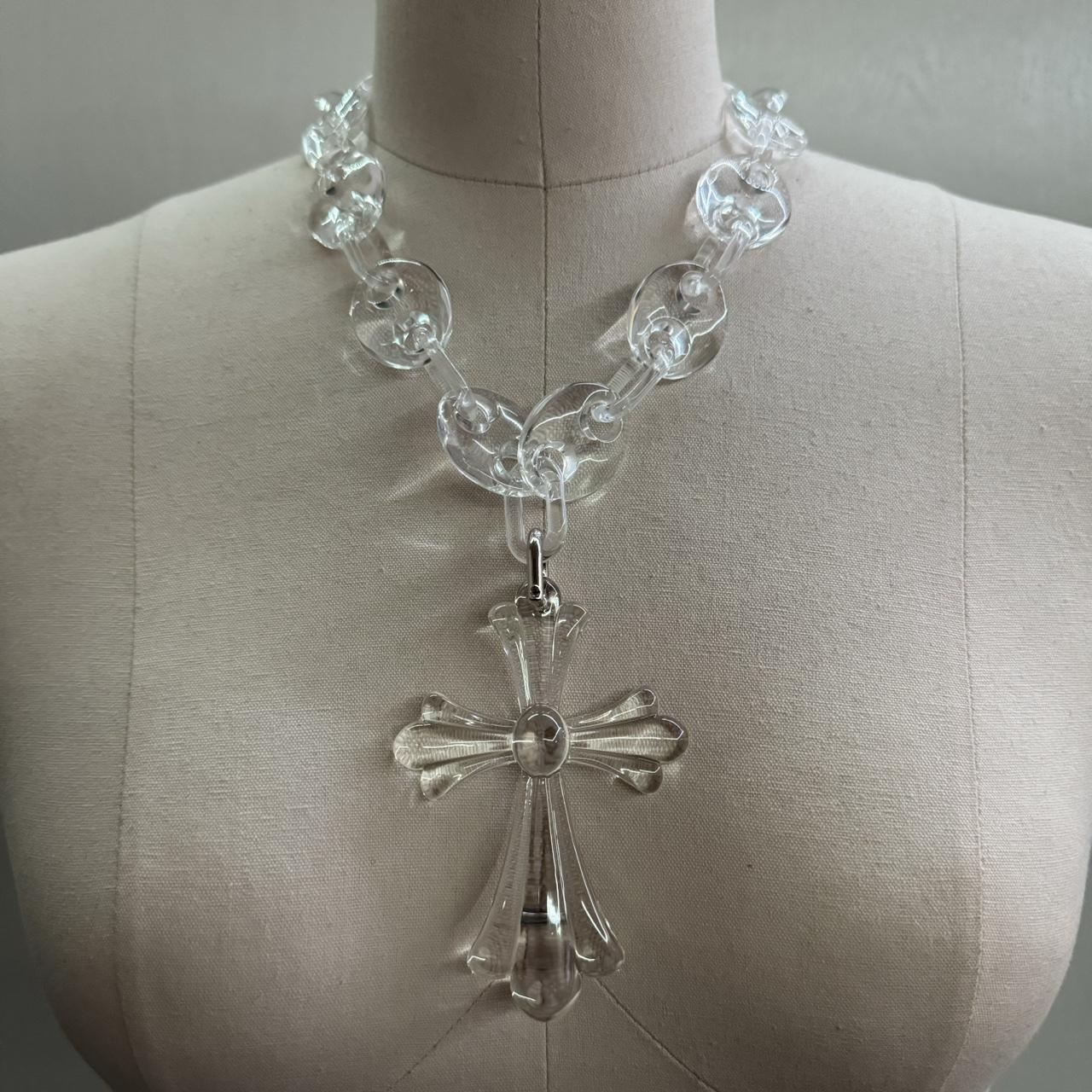 Chrome acrylic cross with puffy link chain ⛓️length... - Depop
