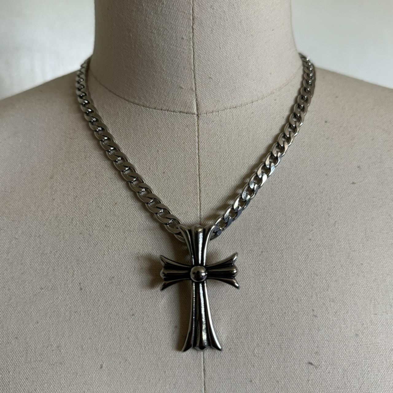 Chrome cross chain necklace Handmade jewelry in... | Depop