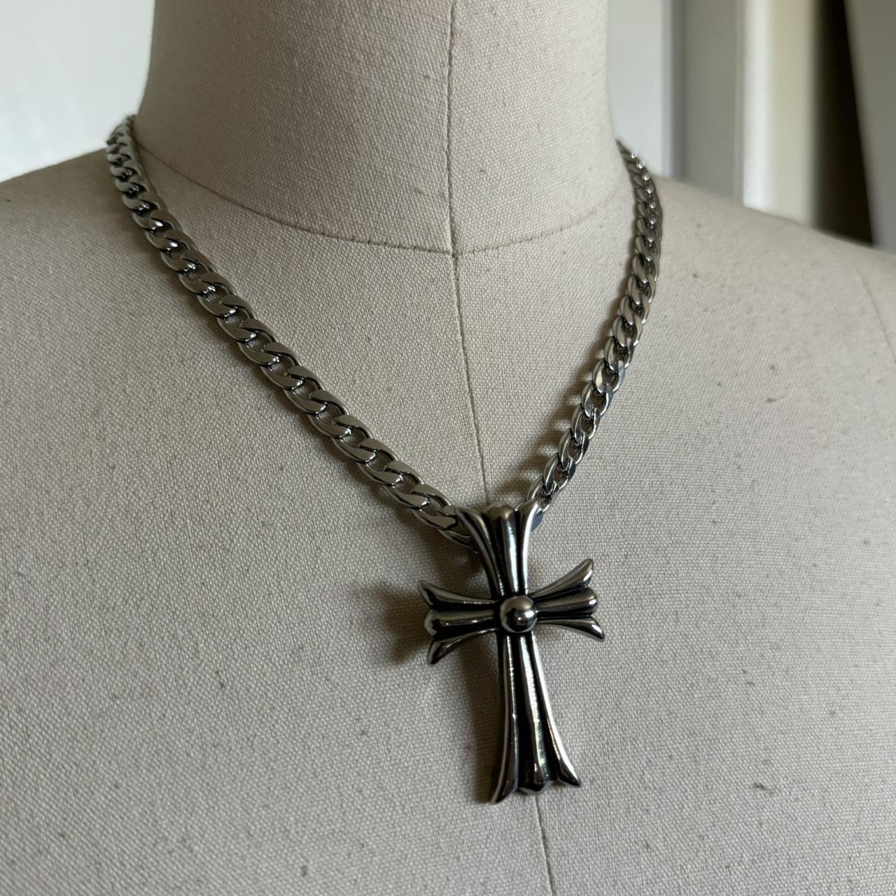 Chrome cross chain necklace Handmade jewelry in... | Depop