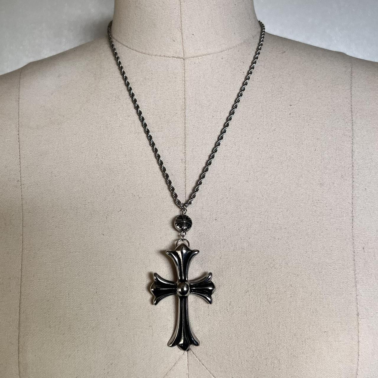 Large chrome cross rope chain necklace Handmade... | Depop