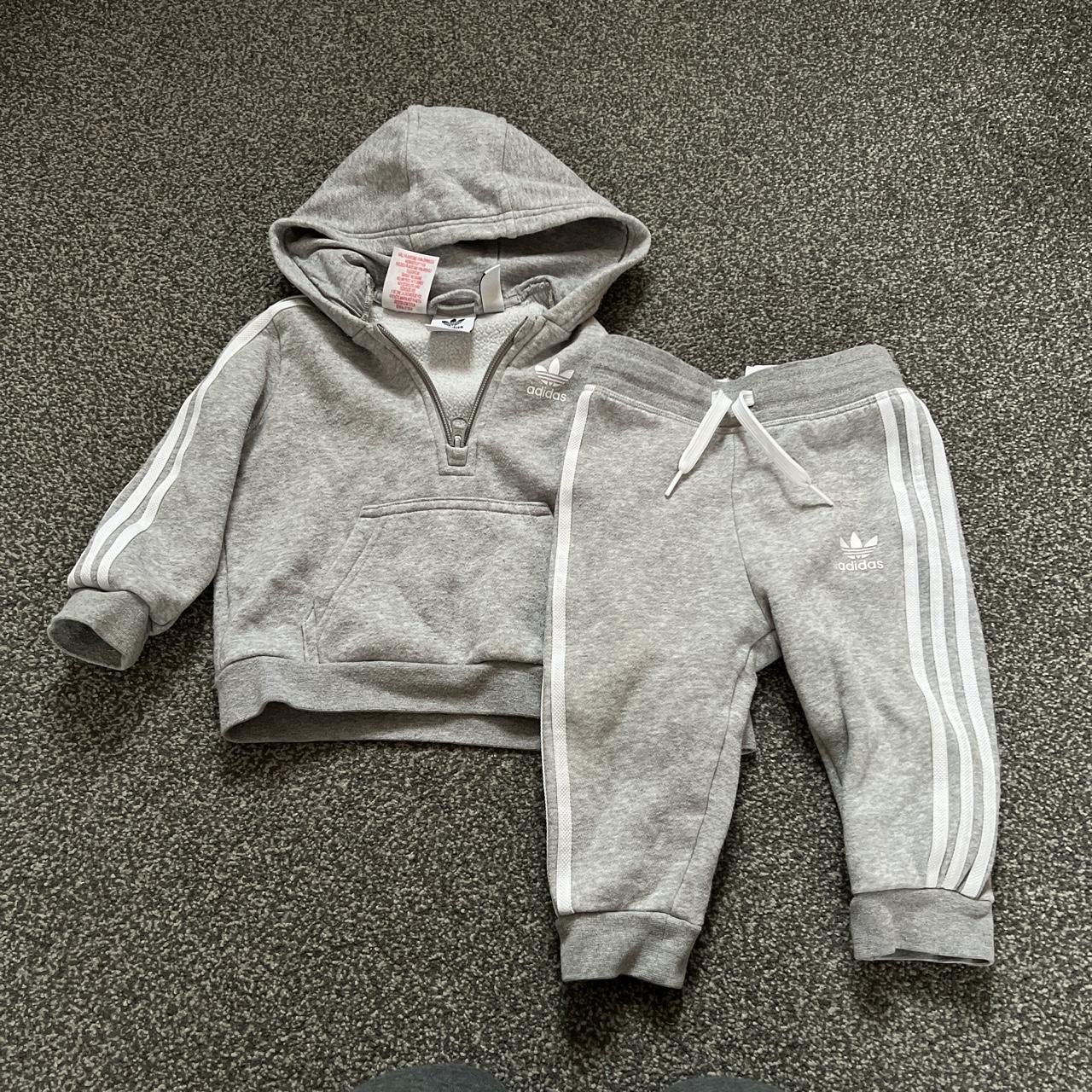 Grey Adidas tracksuit 9-12 months Worn but lots of... - Depop