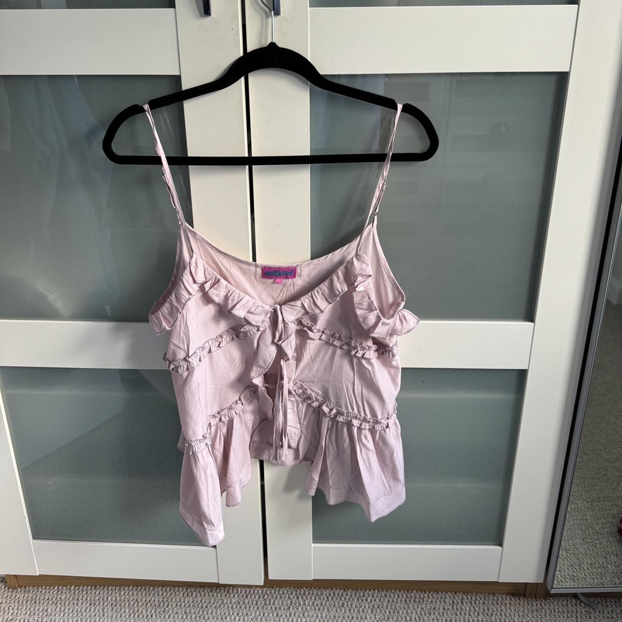 Edikted Pink ruffle top with adjustable straps cami... - Depop