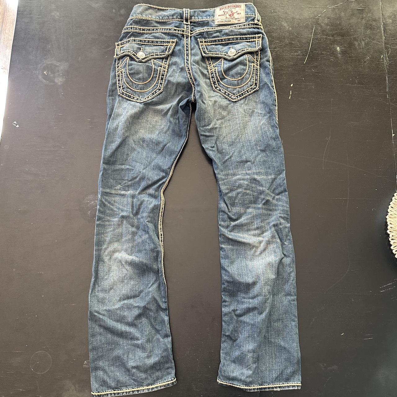 true religion blue jeans w white stitch - Depop