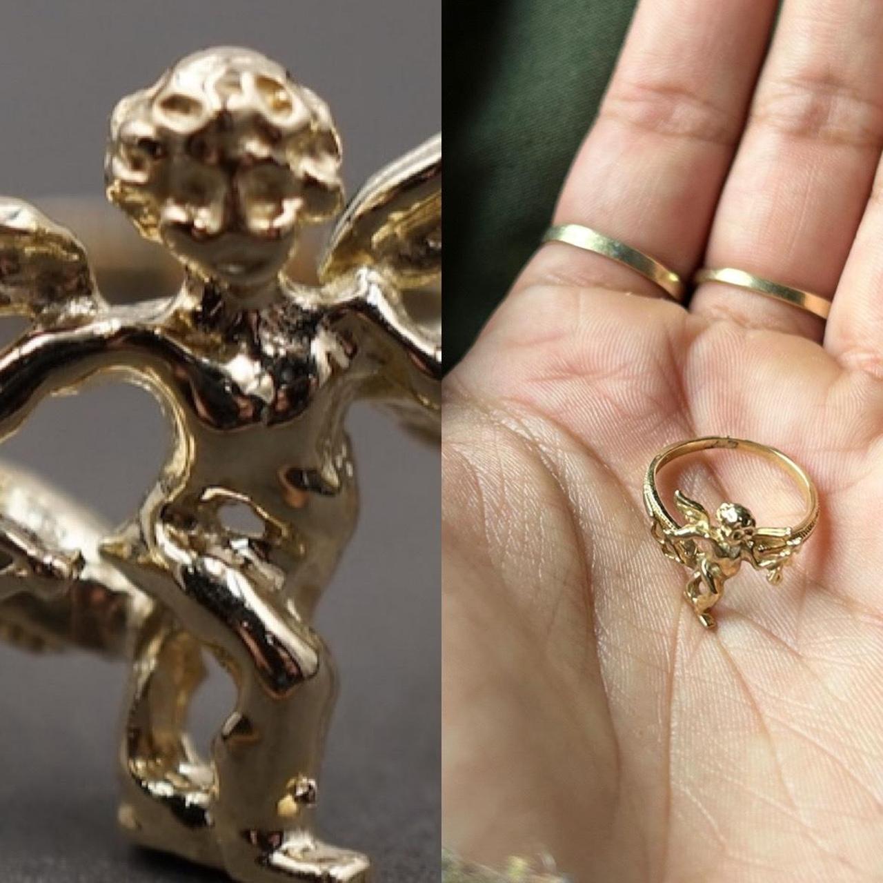 10k Solid yellow gold angel ring size 4 1/2... - Depop