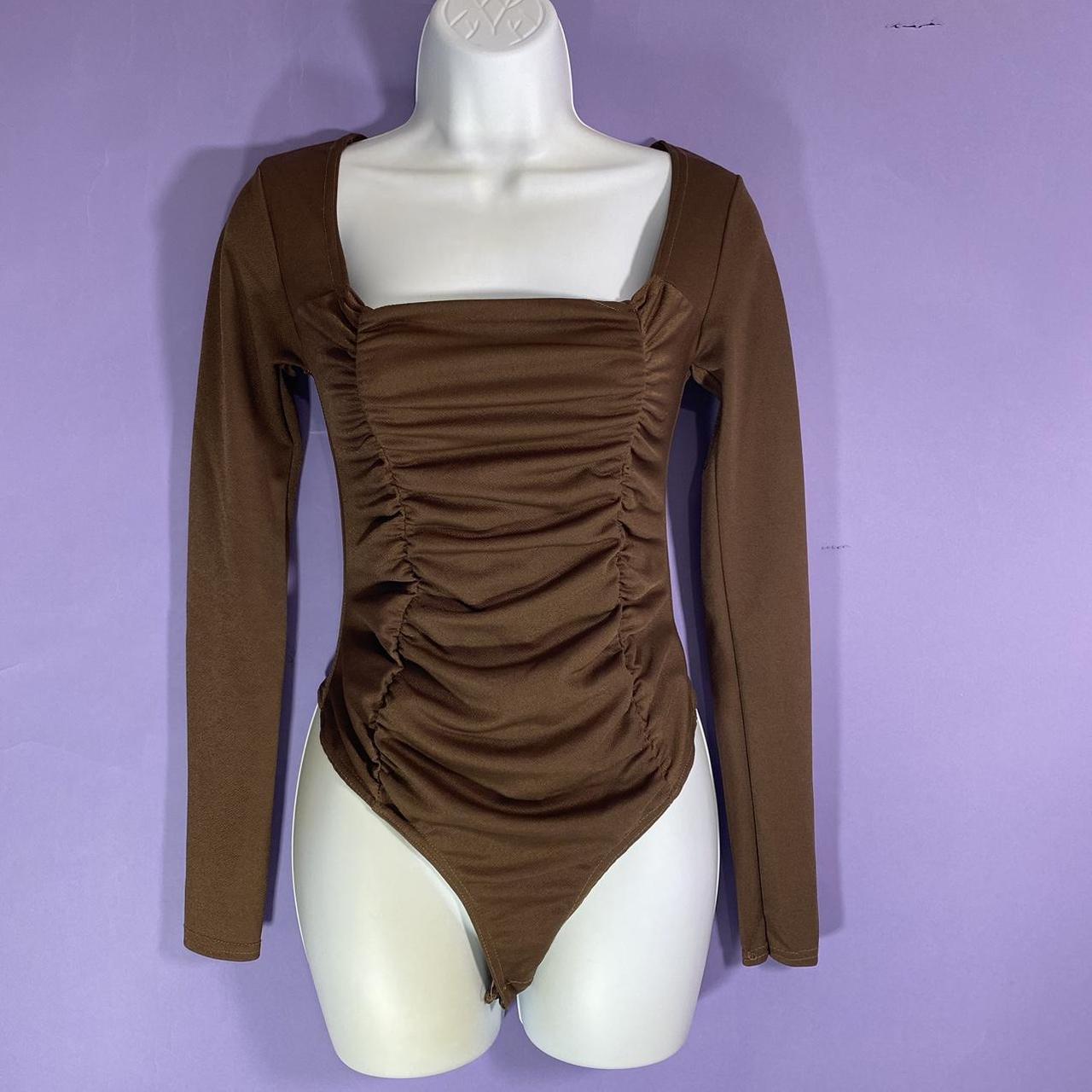 PrettyLittleThing Women's Brown Bodysuit | Depop