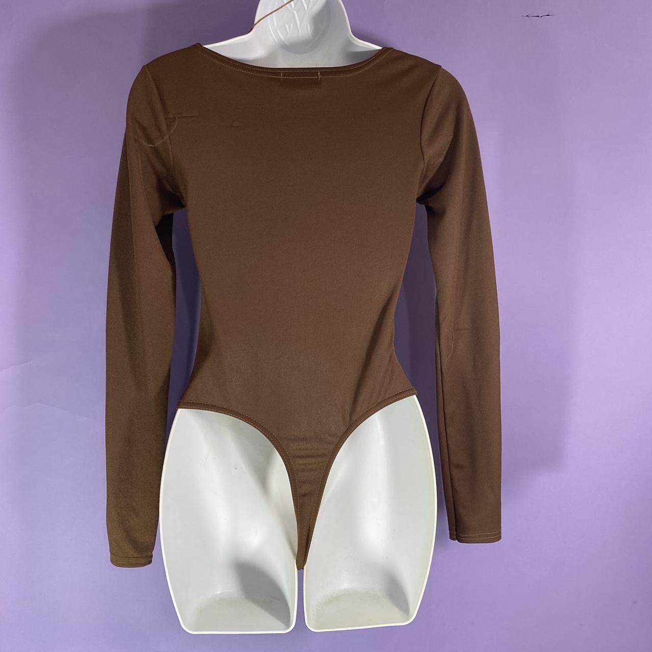 PrettyLittleThing Women's Brown Bodysuit | Depop