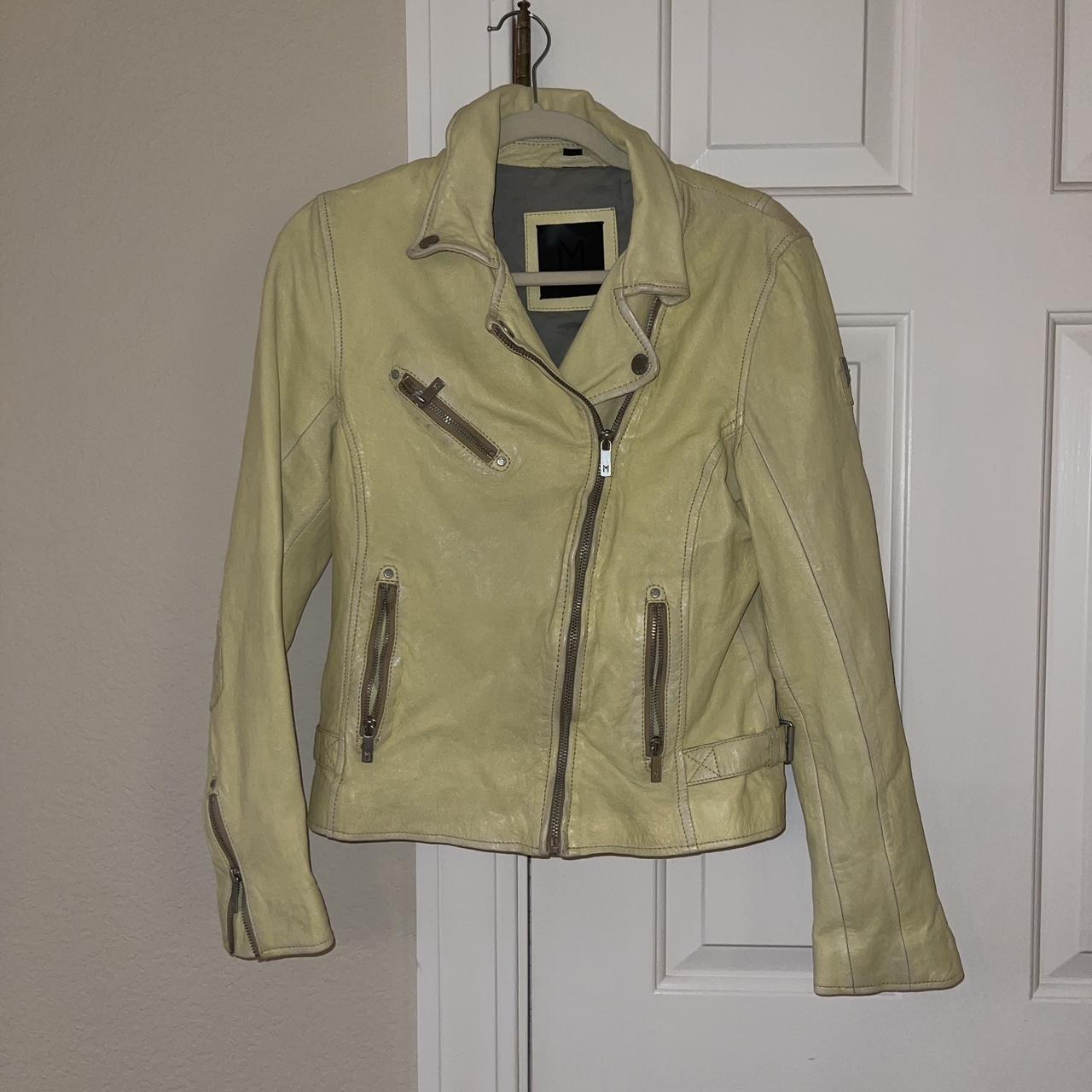 Genuine leather butter yellow moto jacket. Worn... - Depop