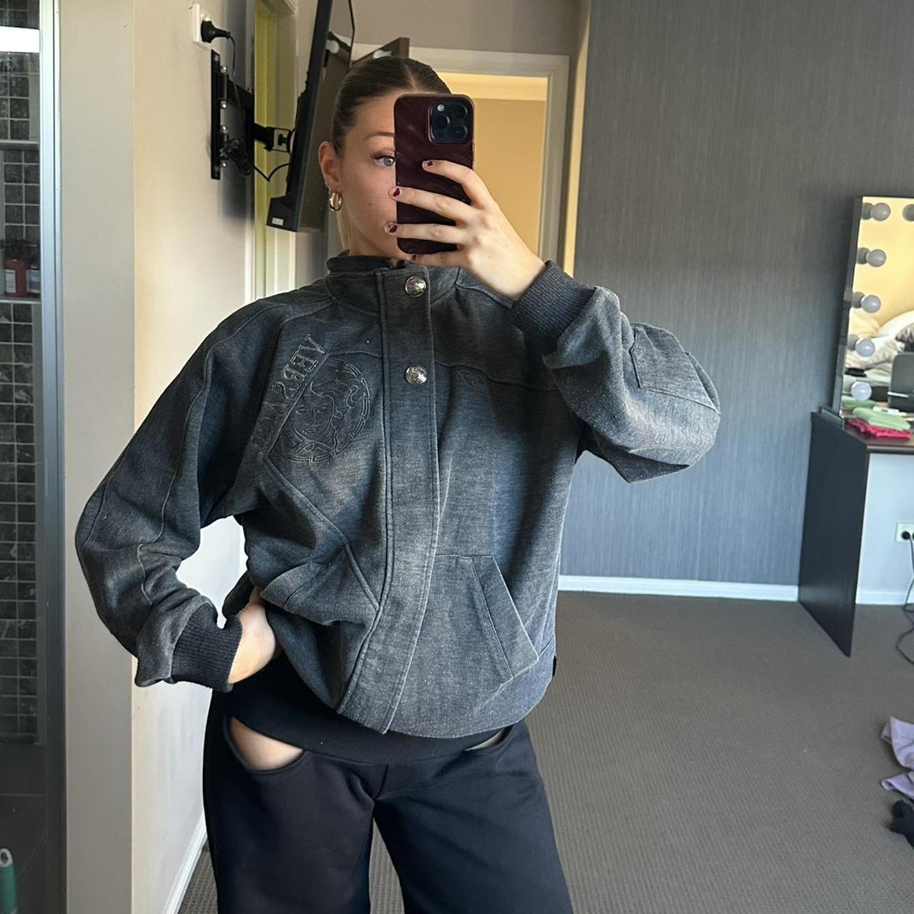Versace grey number jacket Features detailed buttons... | Depop