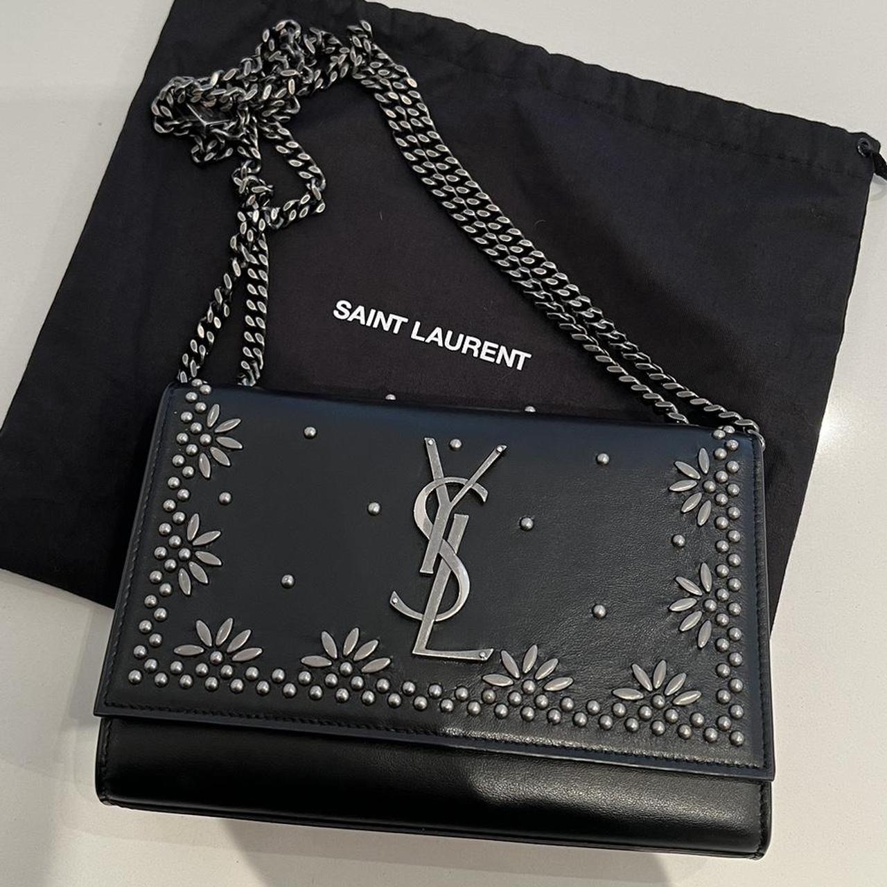 YSL black chain bag, with studded details. Used... - Depop
