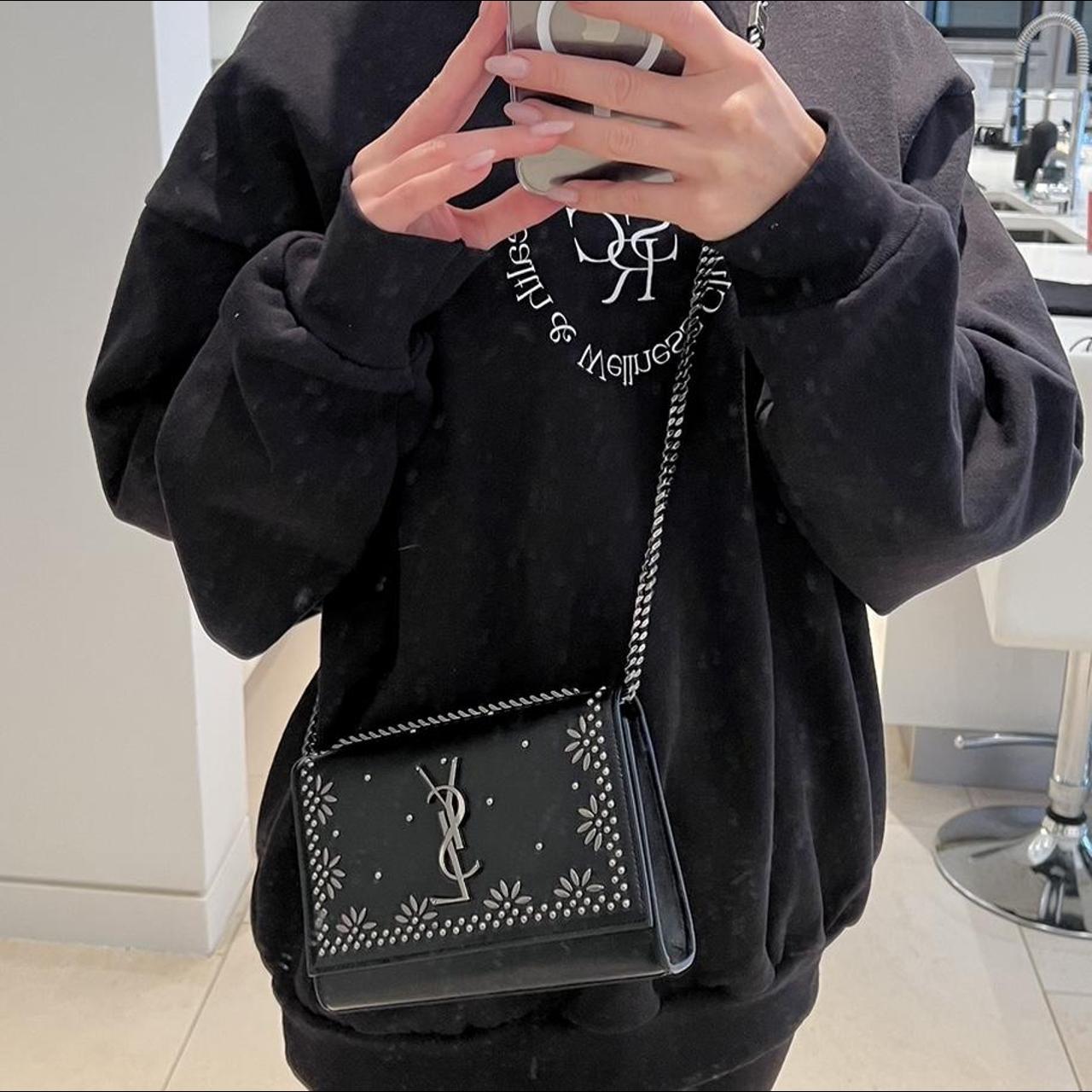 YSL black chain bag, with studded details. Used... - Depop