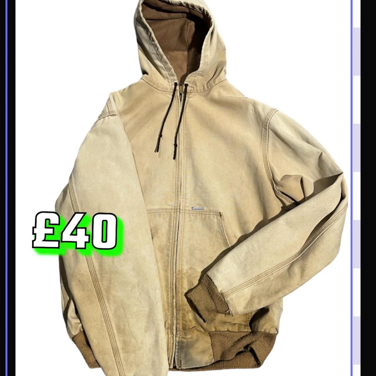 Carhartt reworked jacket in cream/beige Ace piece... - Depop