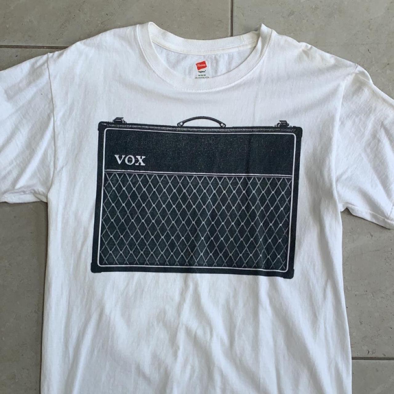 Mens white T-shirt with Vox guitar amp graphic.... - Depop