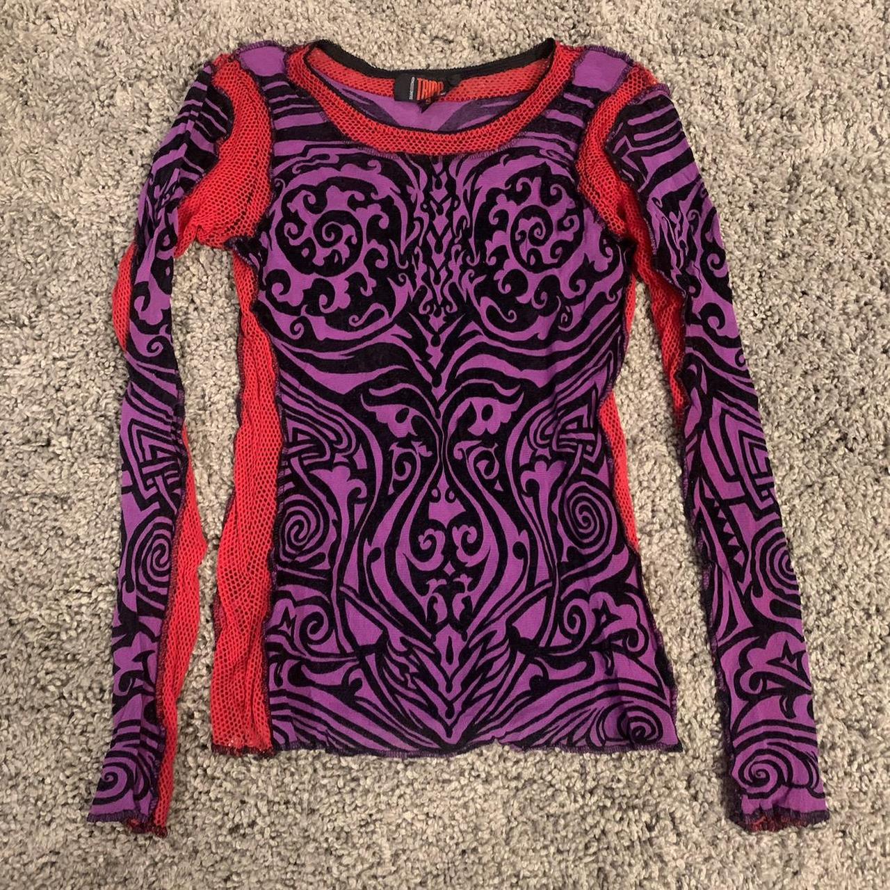 Vintage Tripp NYC tribal print mesh and fishnet... - Depop