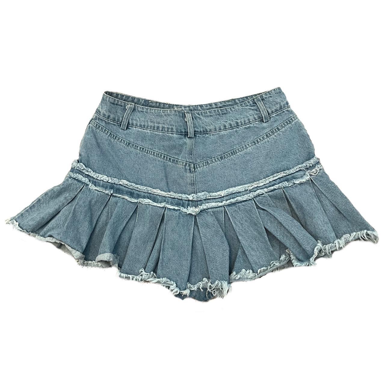 denim ruffle mini skirt with built in shorts size:... - Depop
