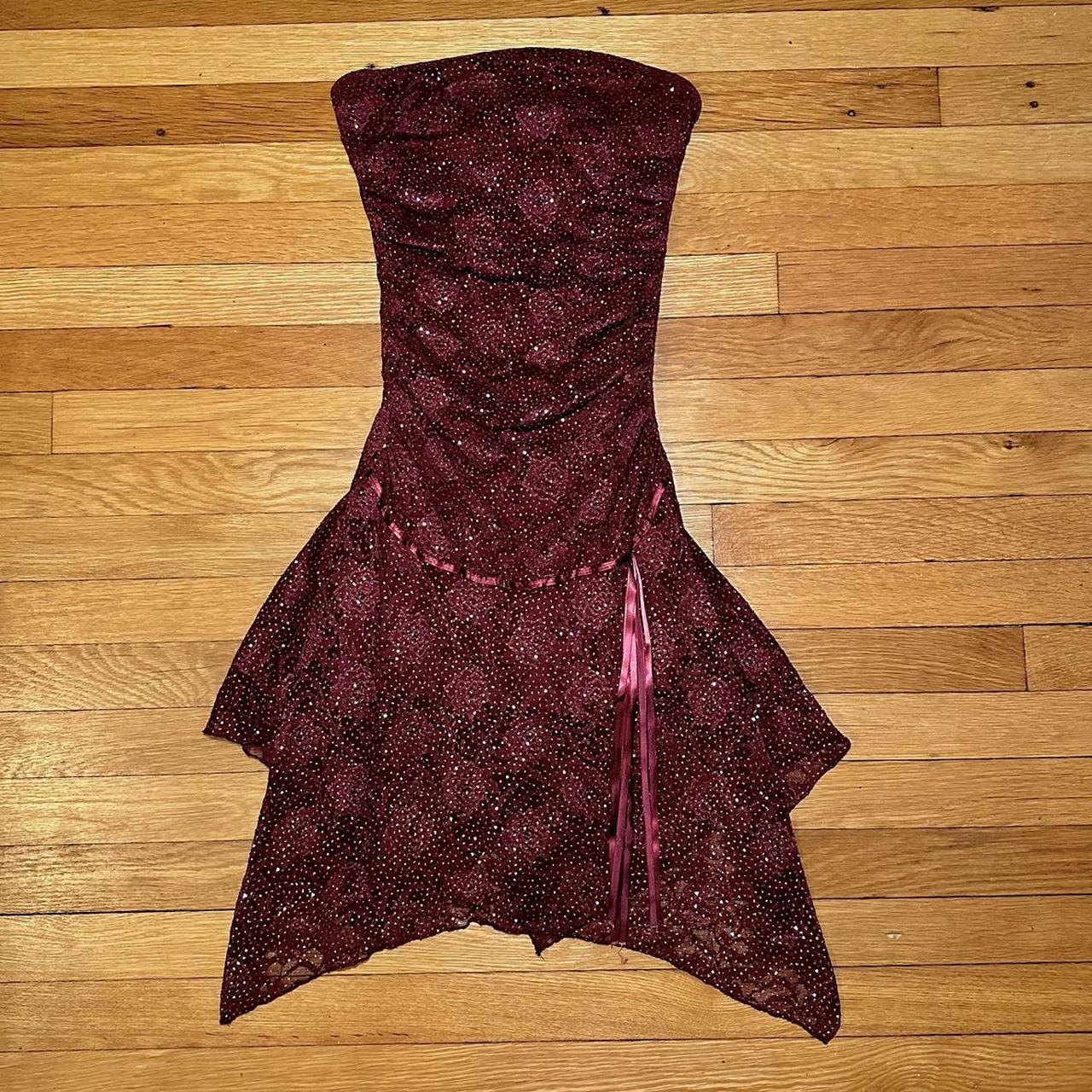 Rampage Women's Burgundy and Silver Dress | Depop