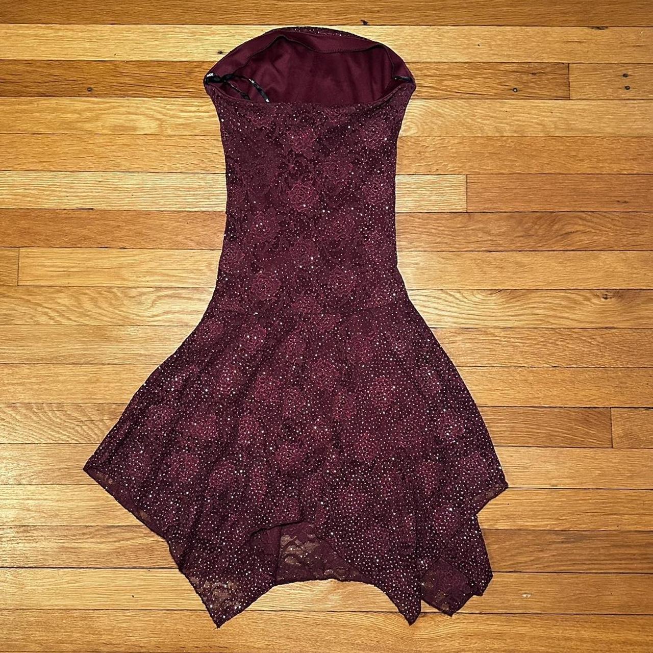 Rampage Women's Burgundy and Silver Dress | Depop