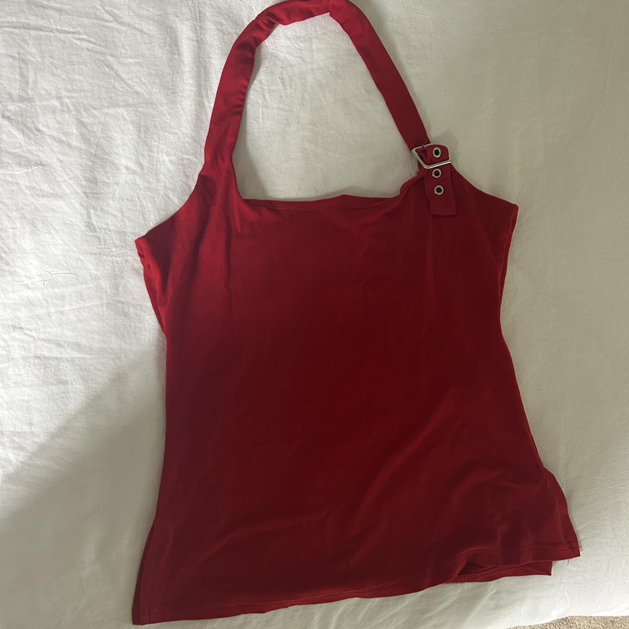 Super cute red halter with silver buckle from glassons | Depop