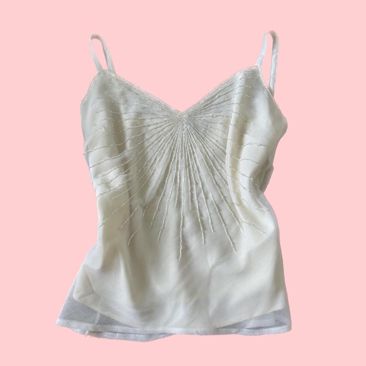 Y2K Cami Mesh Top • Embellished cream y2k cami... - Depop