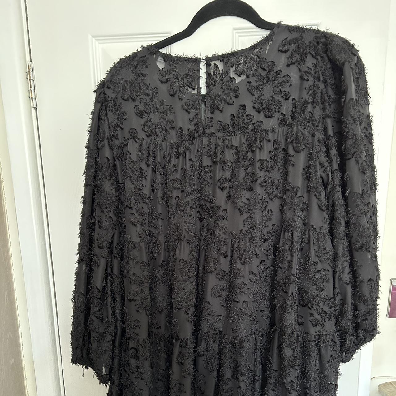 Zara tiered black smock dress with embossed velvet... - Depop