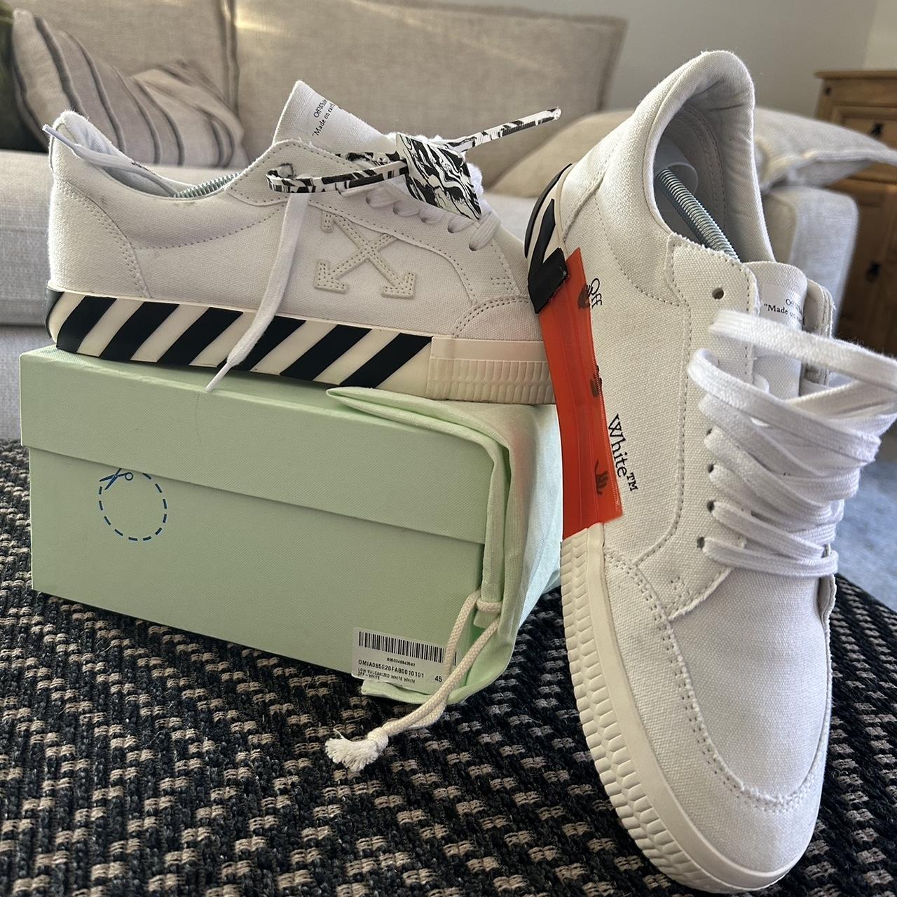 Off-White Canvas Vulcanised Low Top Sneakers, UK... - Depop
