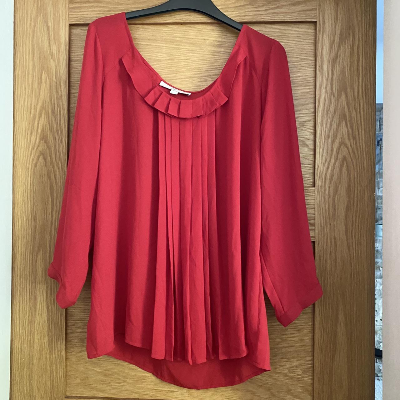 LOFT long sleeve red blouse size XL bold red colour... - Depop