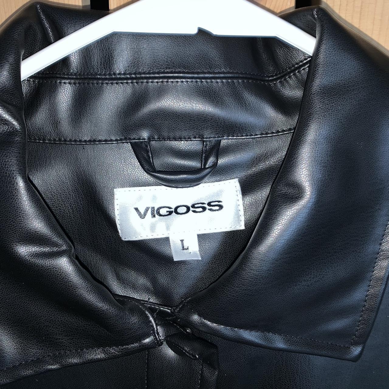 Black lightweight faux leather oversized button up... - Depop