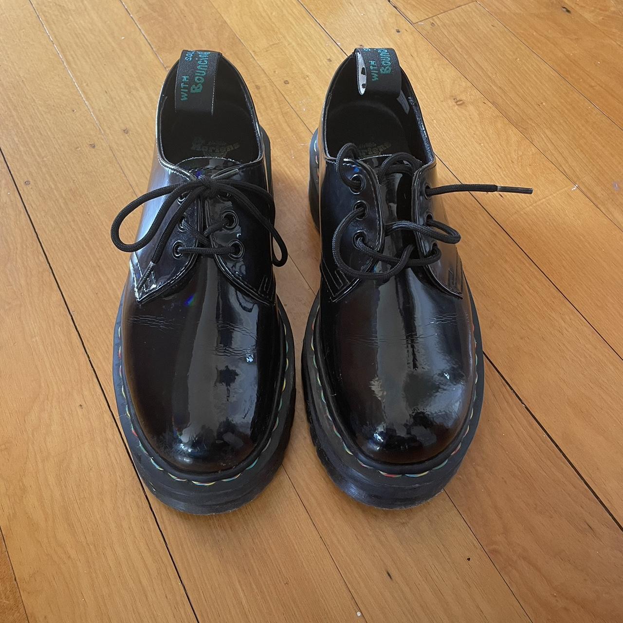 Platform shiny black docs. Have the oil slick look... - Depop