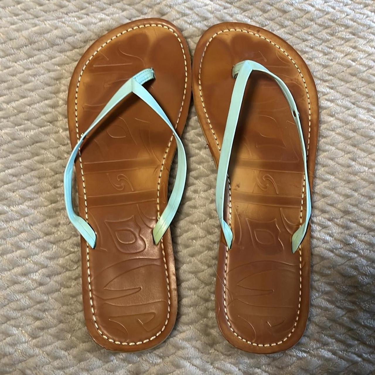 mint colored flip flops i wore them as a size... - Depop