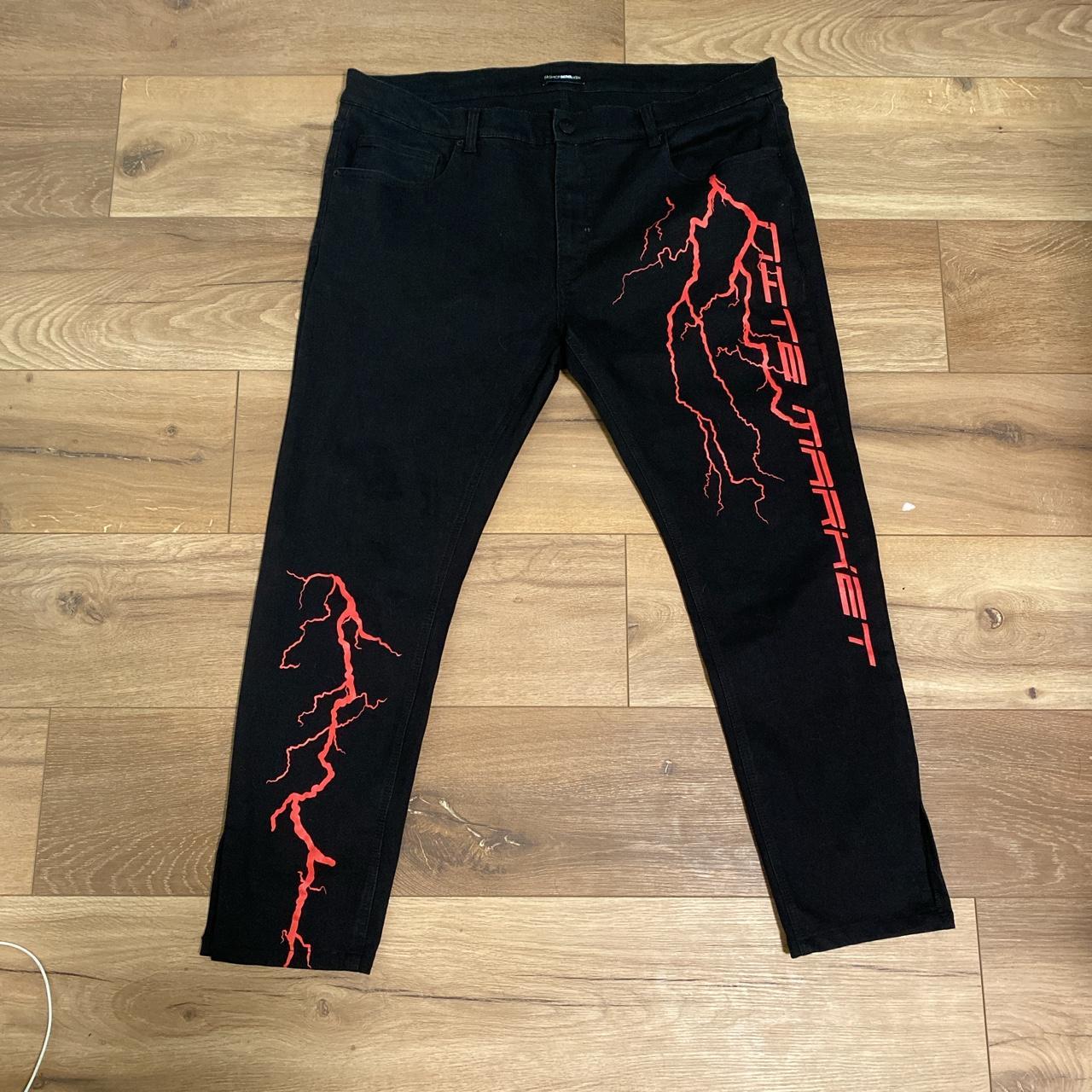 Black and red lighting pants - Depop