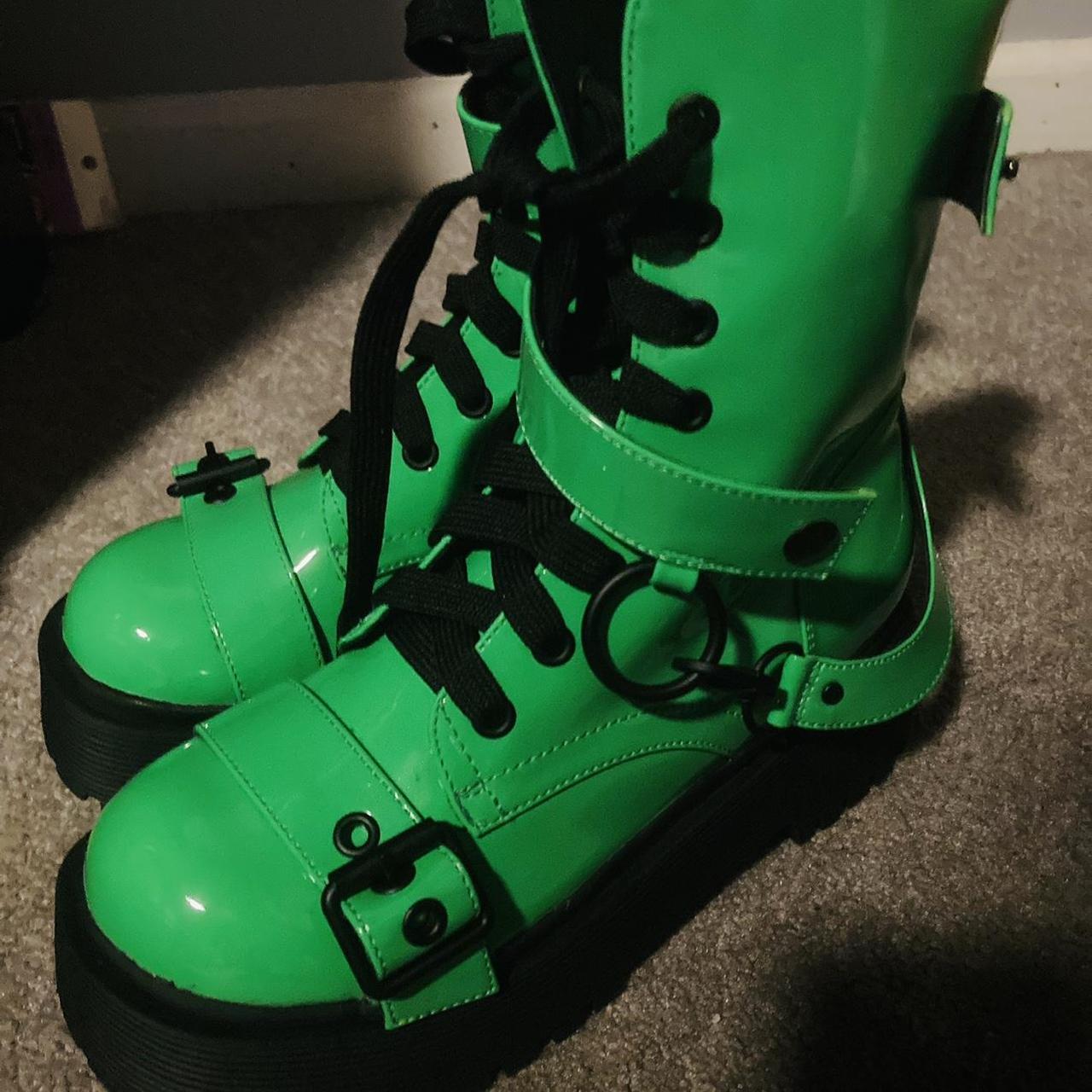 slime green boots - dollskill current mood size 6... - Depop