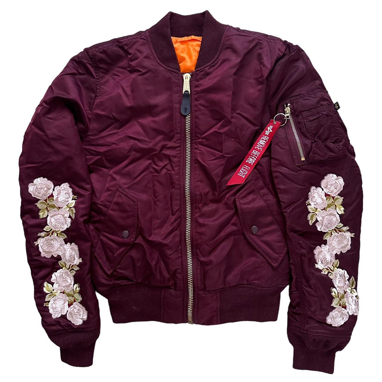 alpha industries floral embroidered bomber jacket -... - Depop
