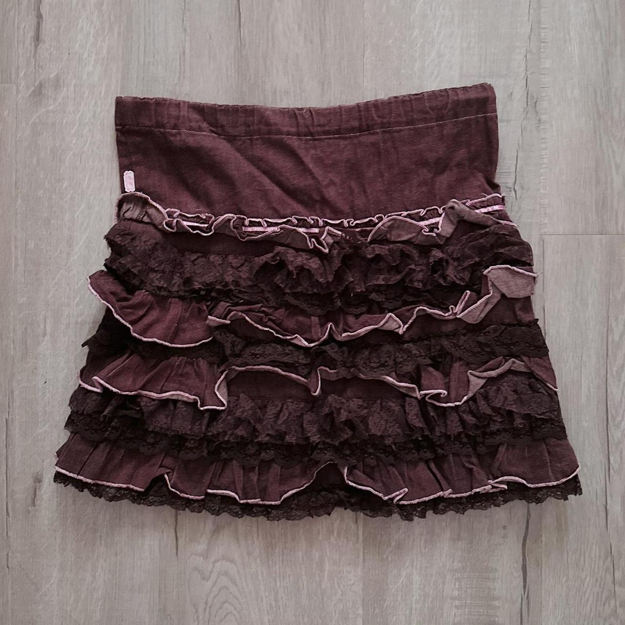 mezzo piano chocolate strawberry ruffle mini skirt... | Depop