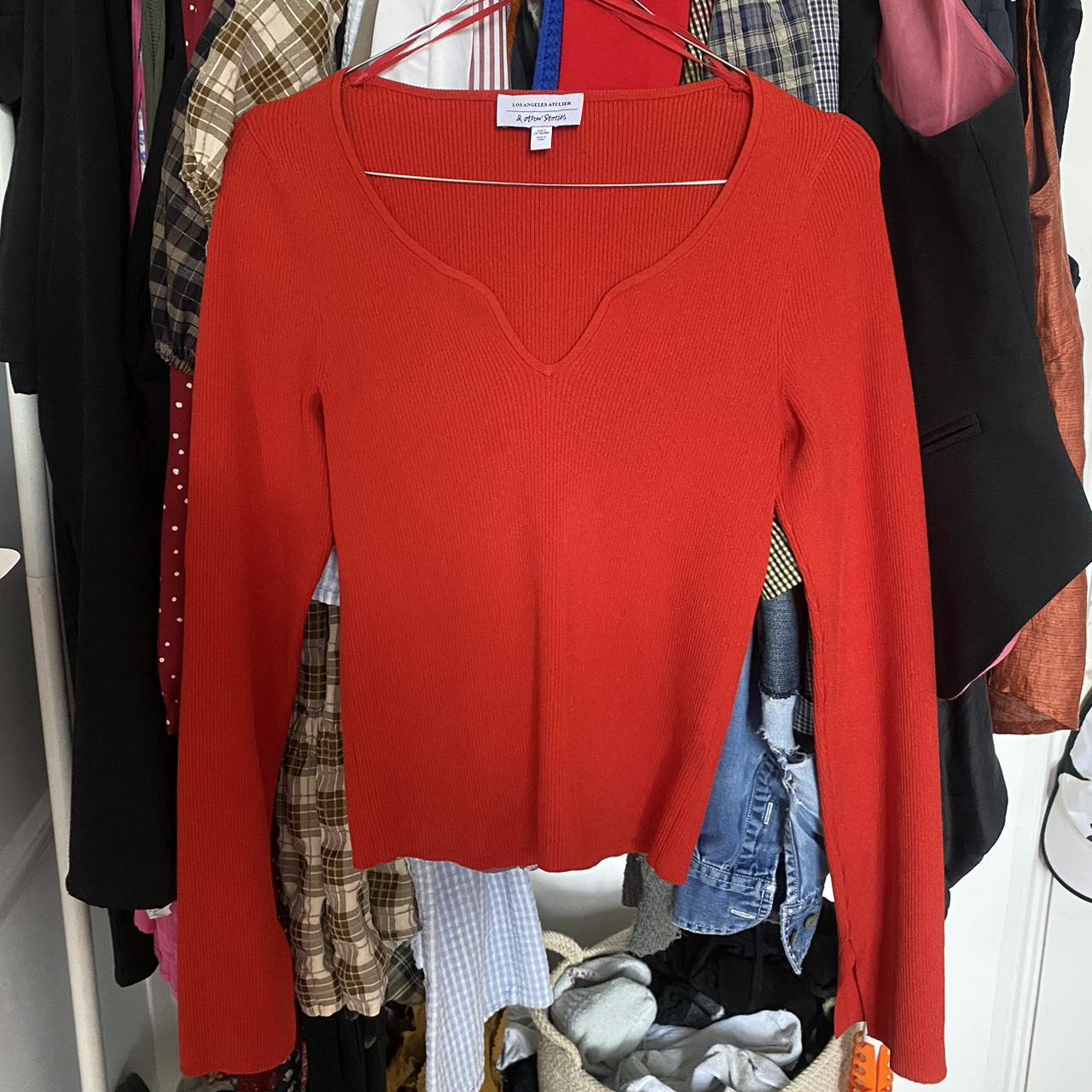 red, ribbed sweetheart neckline top from & other... - Depop