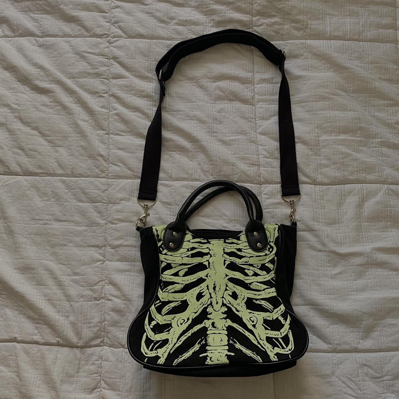 emo goth skeleton satchel glow in the dark - Depop