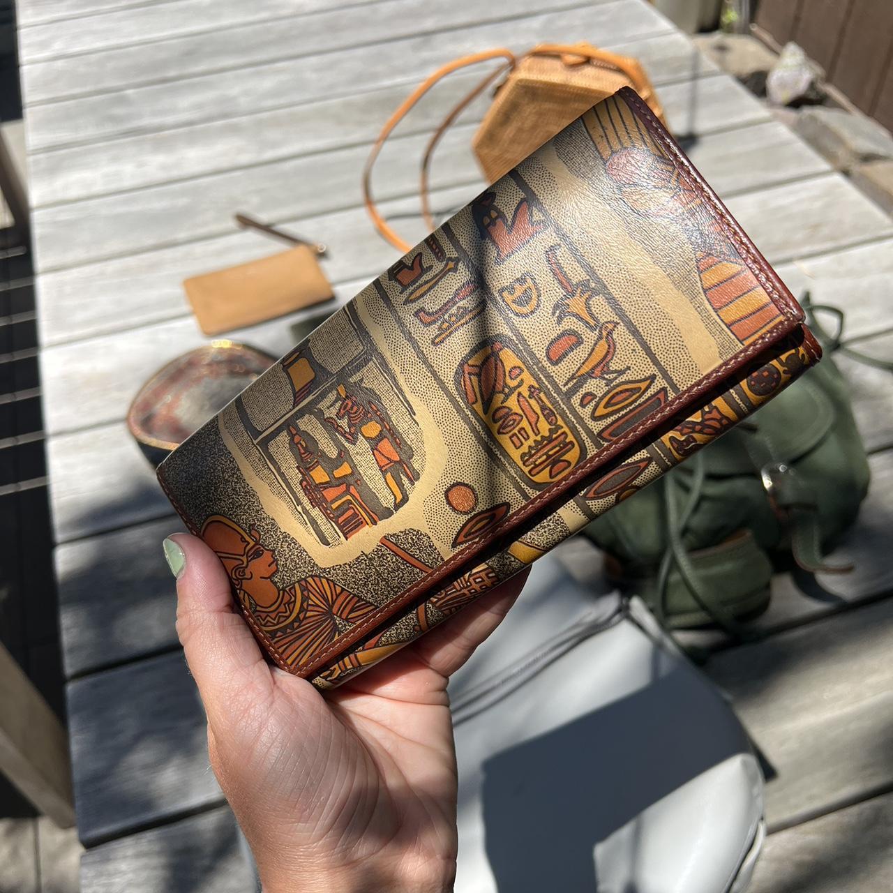 Funky Egyptian print leather wallet. Well looked after. - Depop