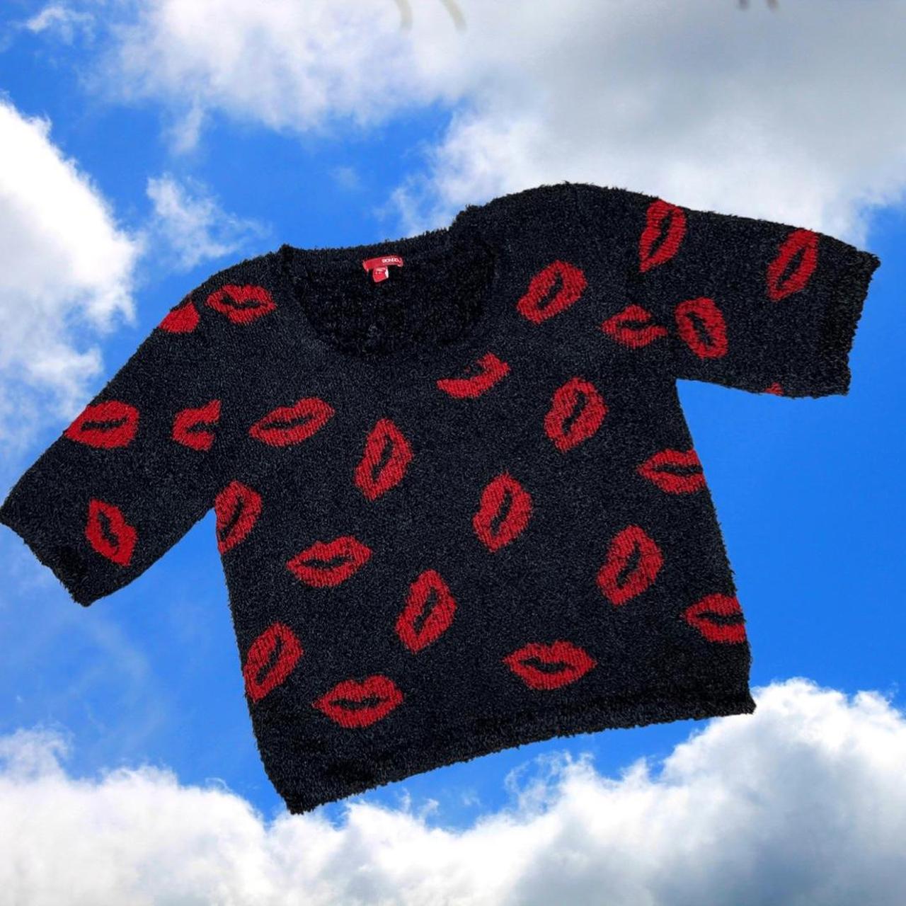Vintage Bongo fuzzy lips sweater 💌 Black fuzzy... - Depop