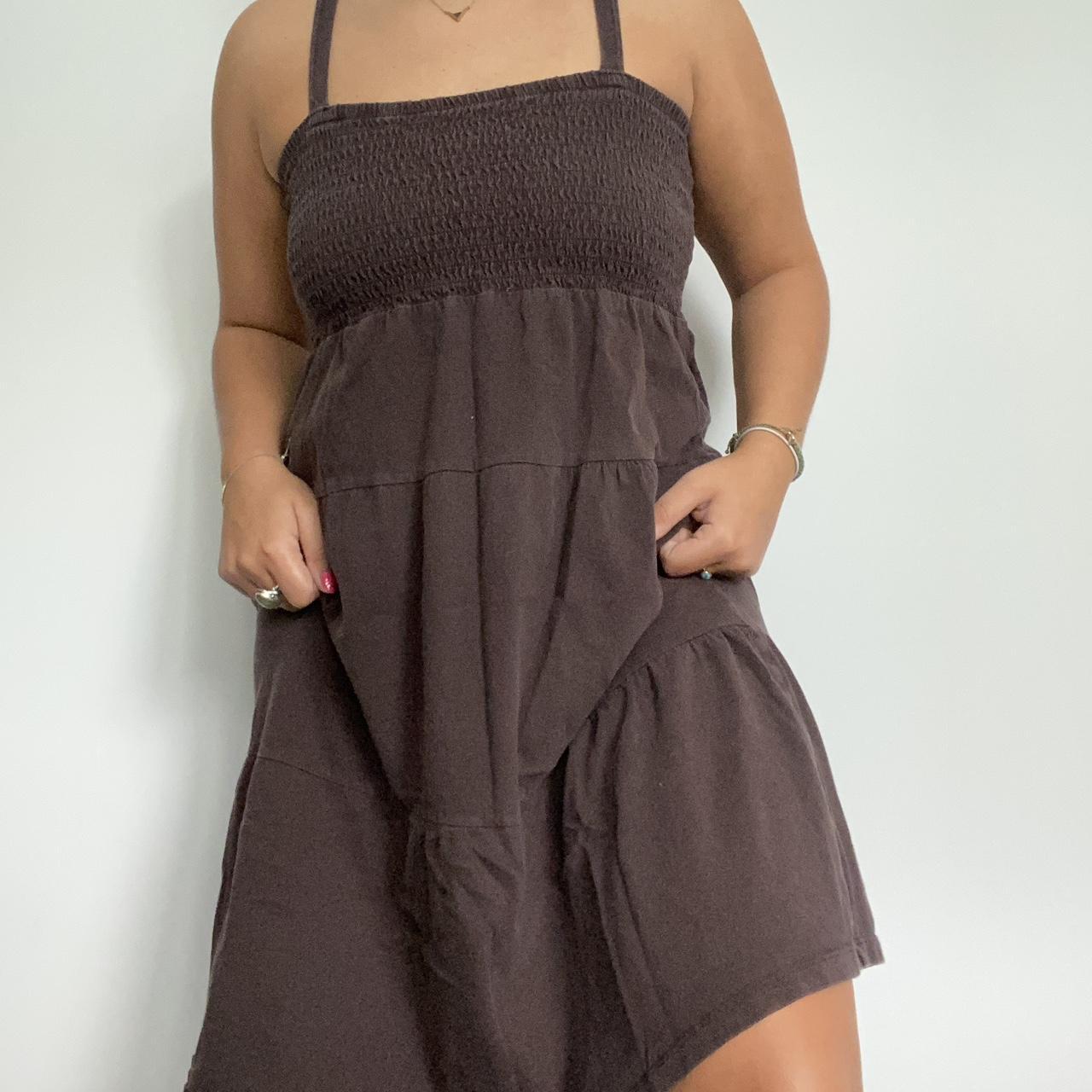 cute brown basic midi dress with stretchy elastic... - Depop
