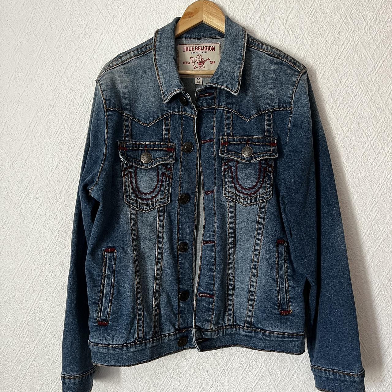 True Religion Men's Blue and Red Jacket | Depop