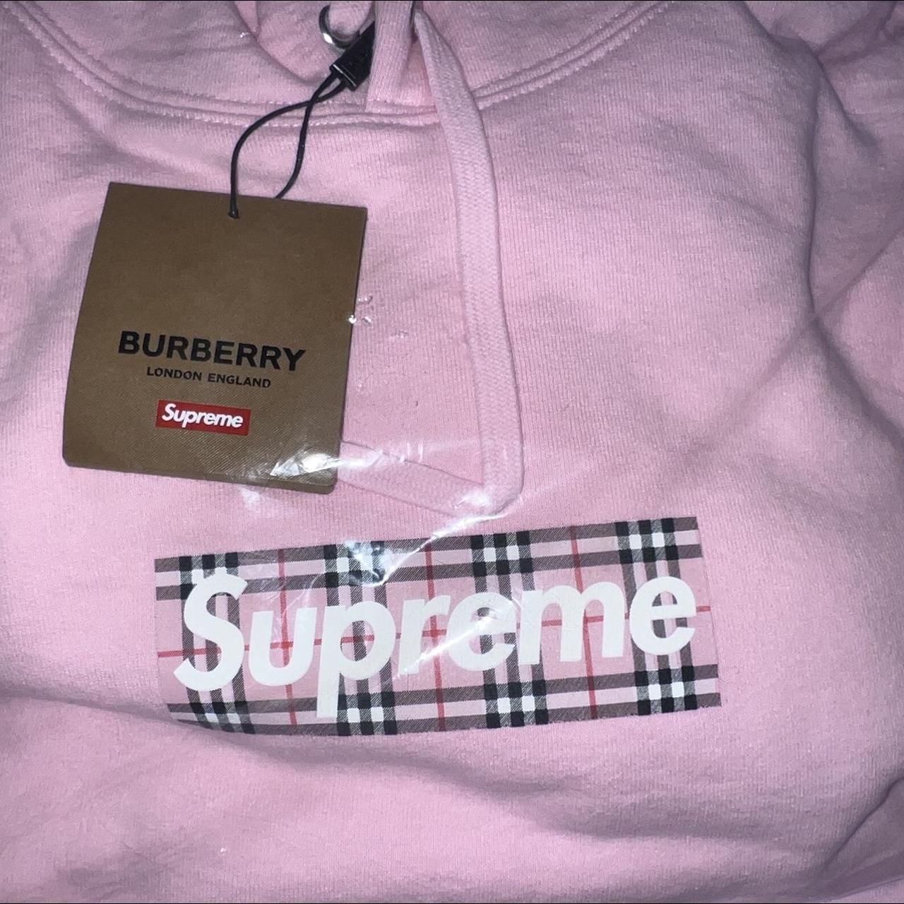 Supreme Burberry Box Logo Hooded Sweatshirt Pink XL - Depop