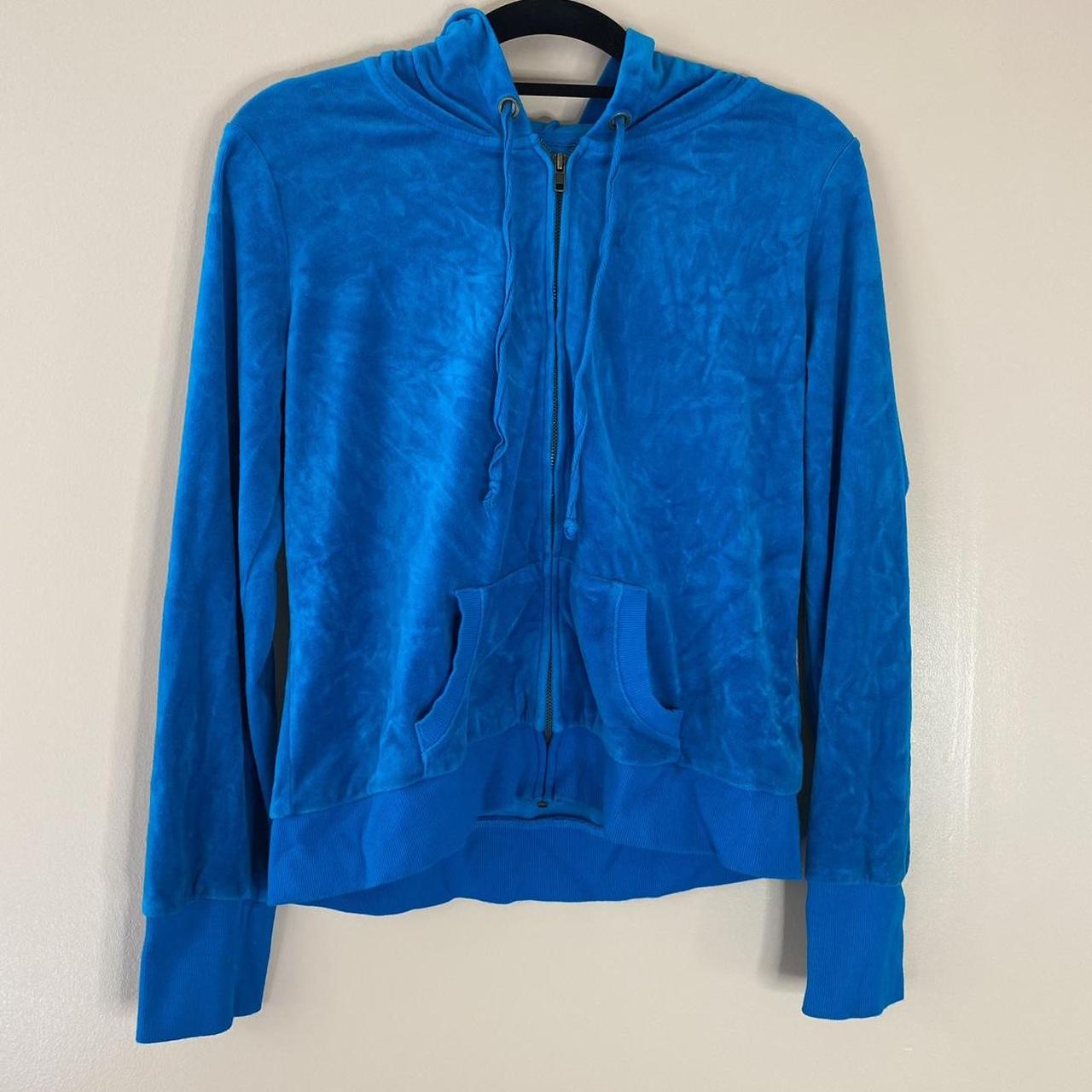 y2k jenni brand blue velvet zip up jacket with... - Depop
