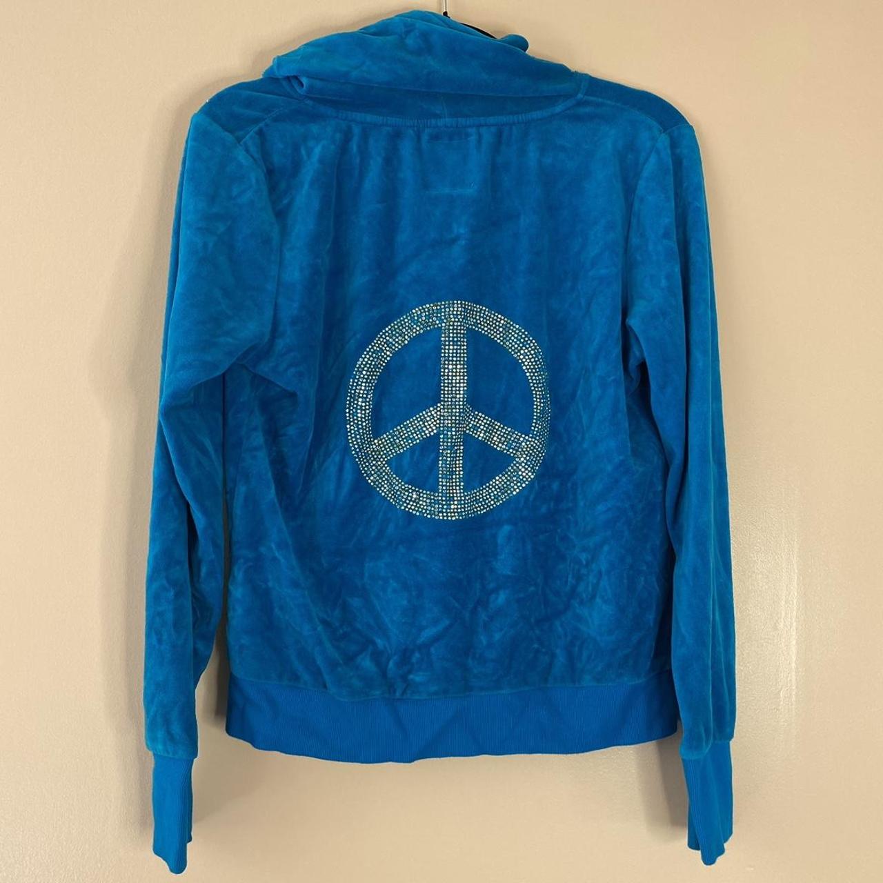 y2k jenni brand blue velvet zip up jacket with... - Depop