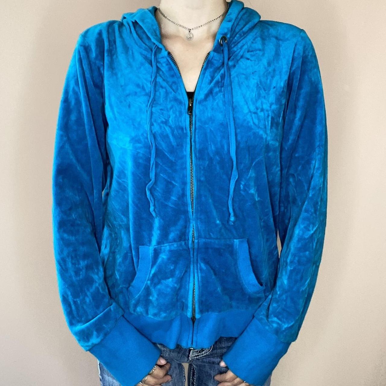 y2k jenni brand blue velvet zip up jacket with... - Depop