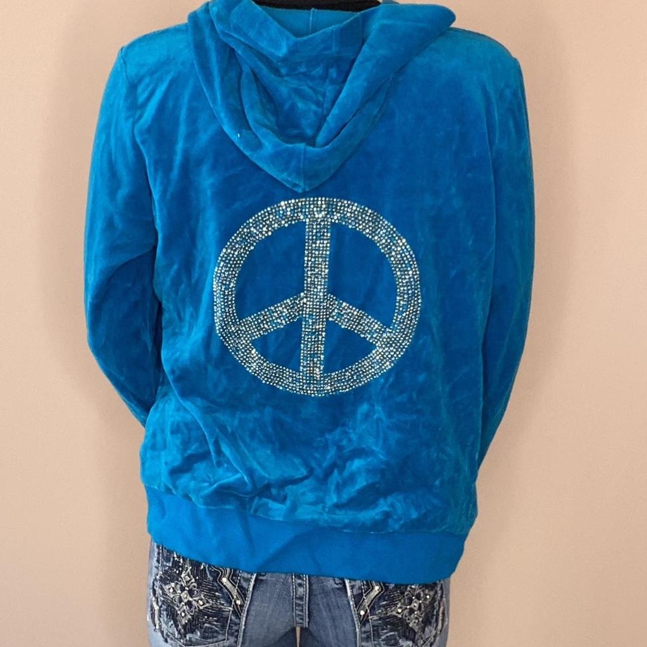 y2k jenni brand blue velvet zip up jacket with... - Depop