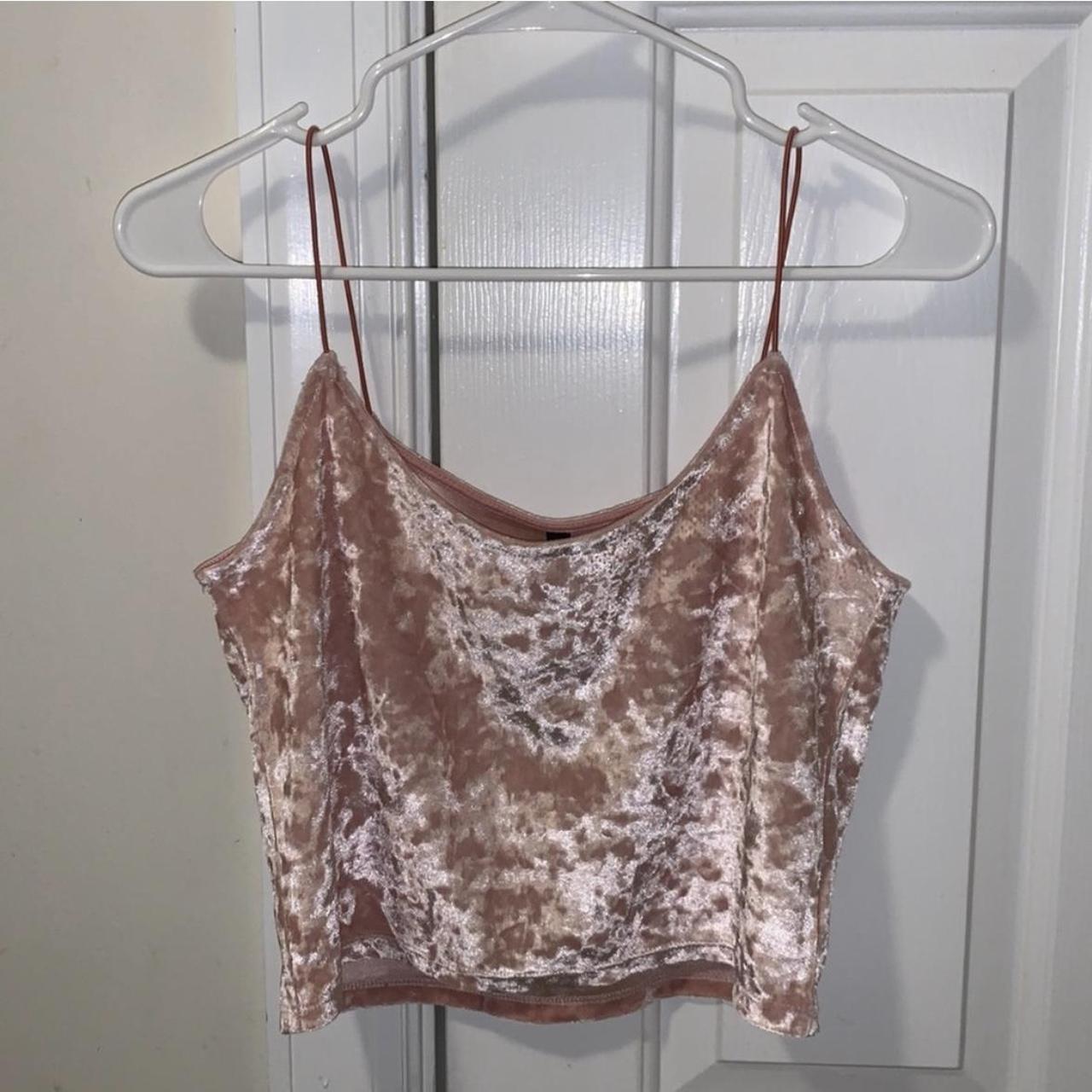 Divided pink velvet cropped tank with spaghetti straps | Depop