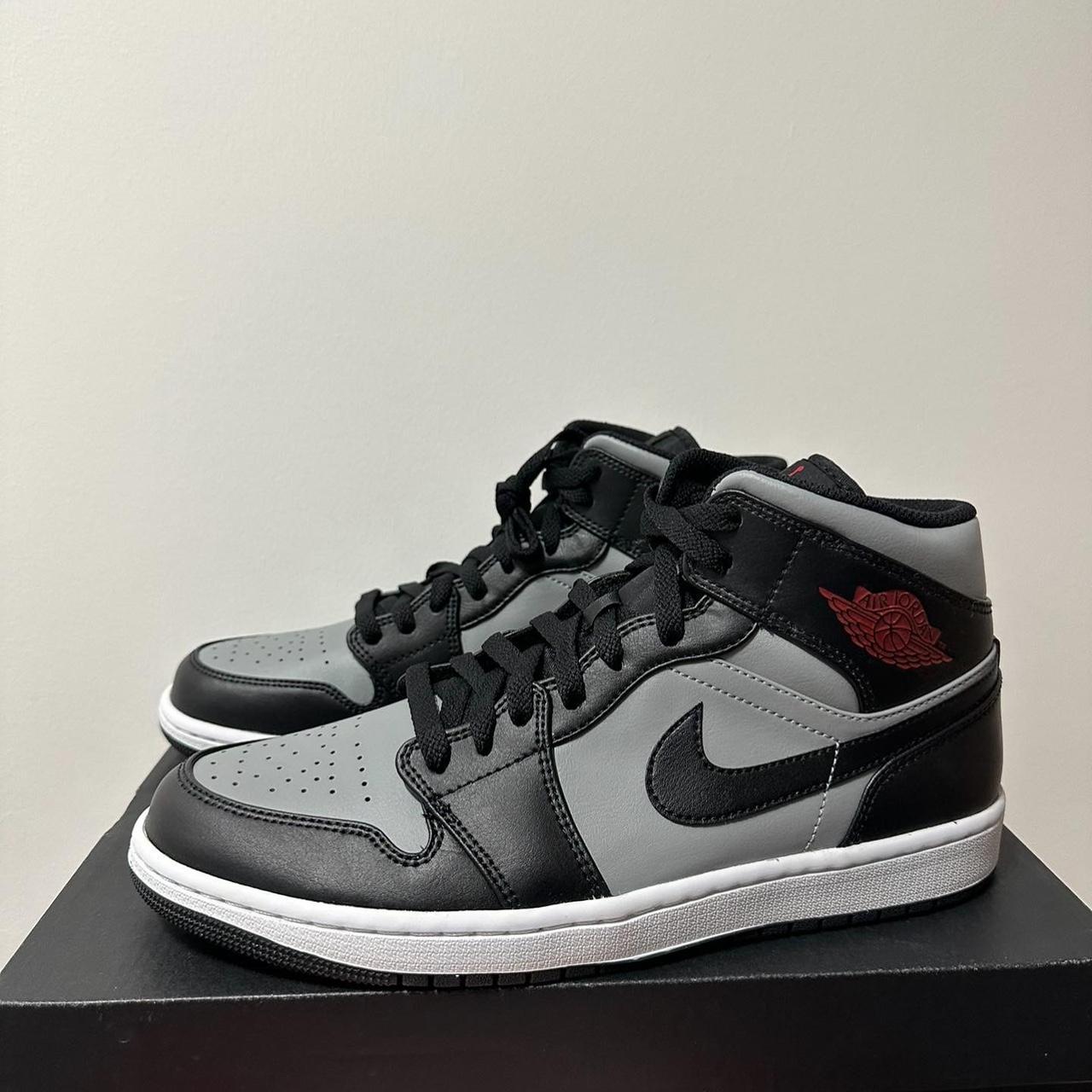 Jordan Men's Grey and Red Trainers | Depop