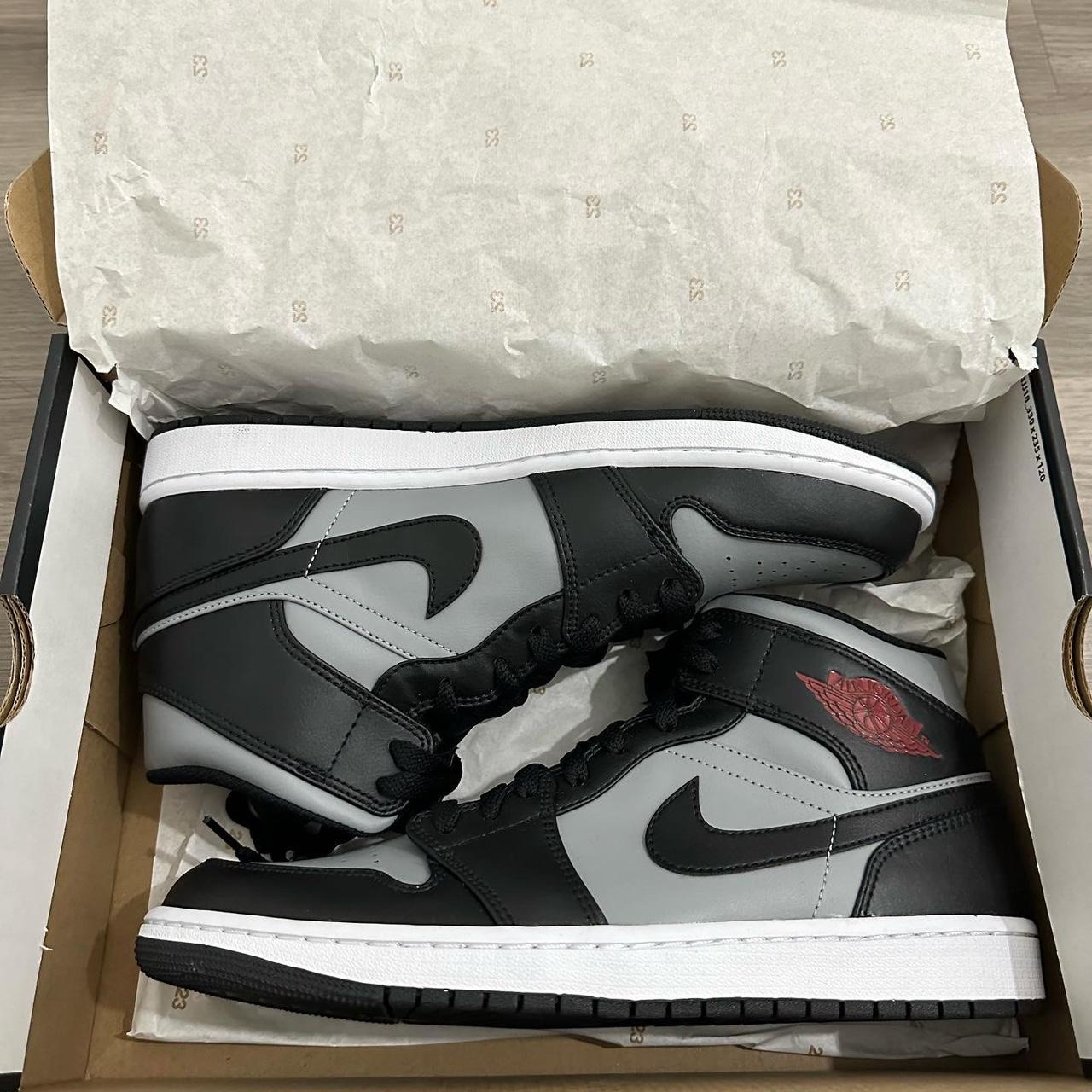 Jordan Men's Grey and Red Trainers | Depop