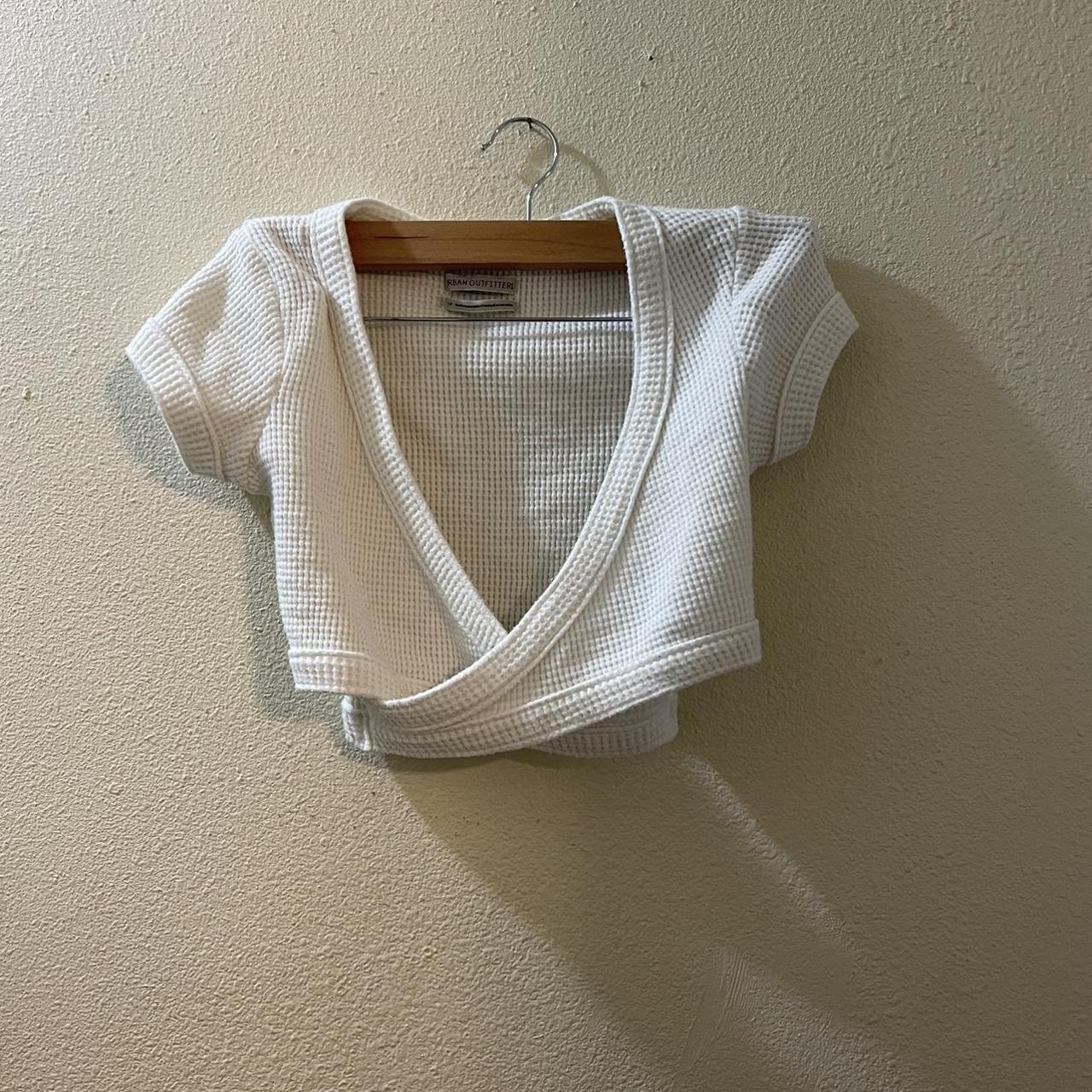 White textured cross over crop top from Urban... - Depop